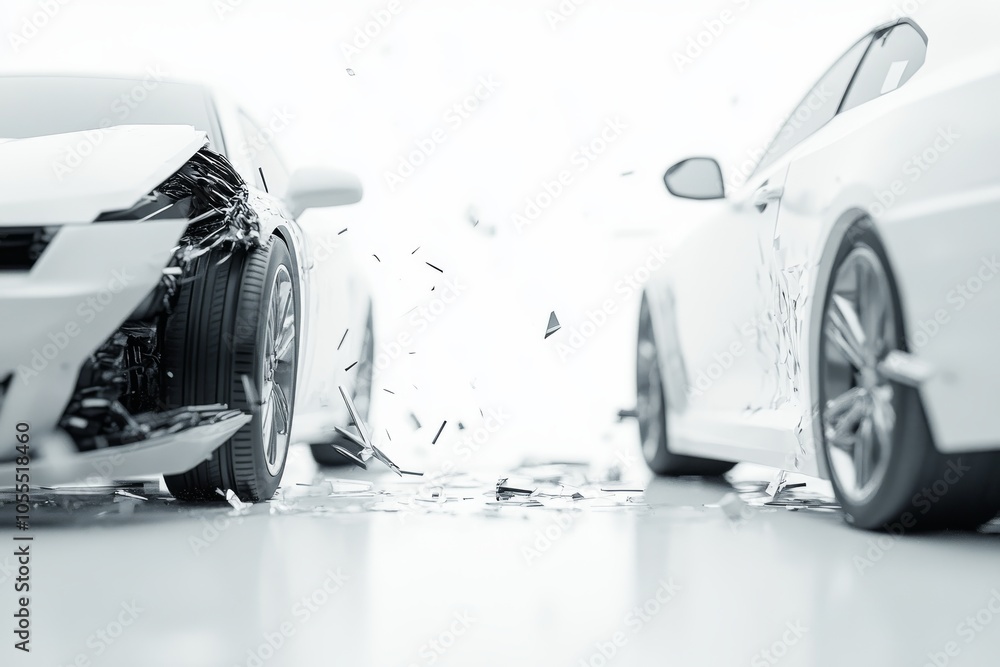Detailed 3D Render of Car Accident on White Background with Broken ...