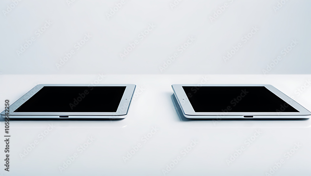 tablet computers sit white background without screens visible two ...