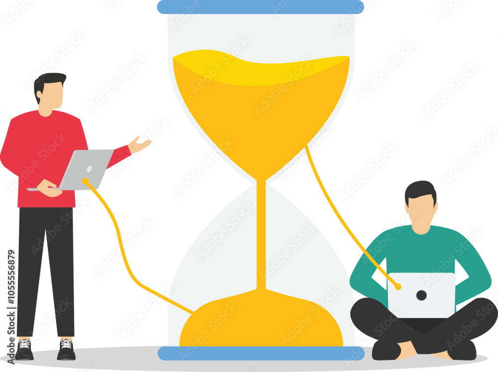Time management, businessman computer connected to hourglass for work ...