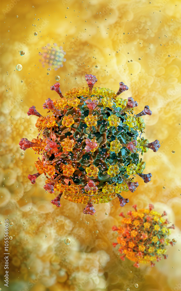 Avian influenza virus particle. Avian bird flu disease virus, H5N1 ...