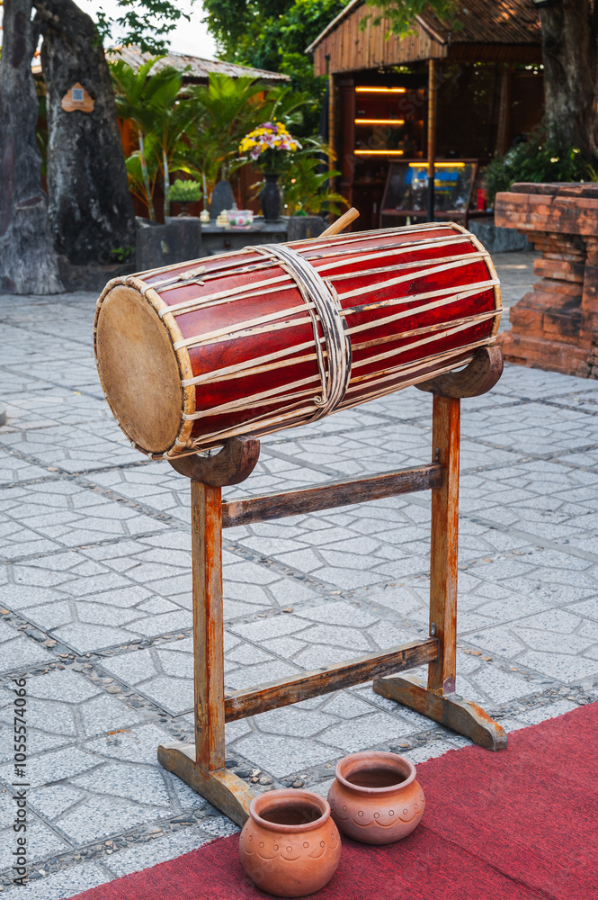 Asian traditional wooden drum for festive music festivals in Vietnam ...