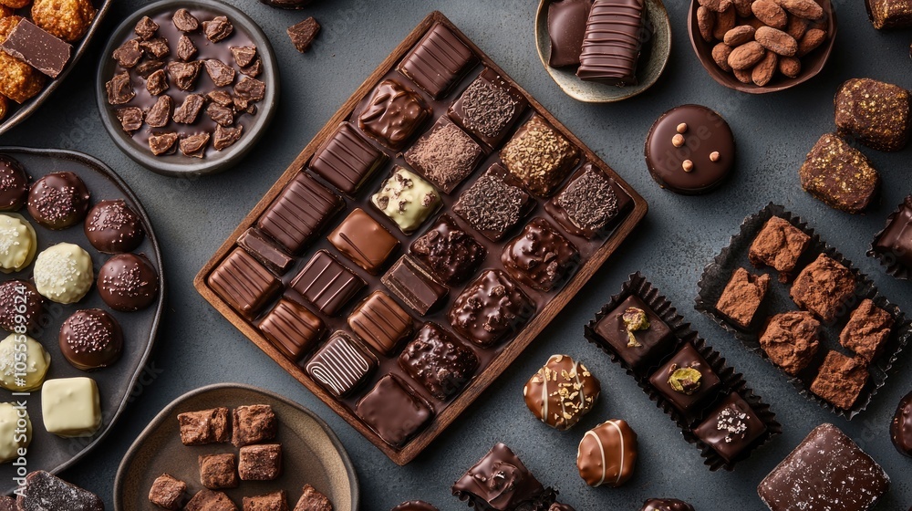 Assortment of delectable chocolates featuring diverse shapes and ...