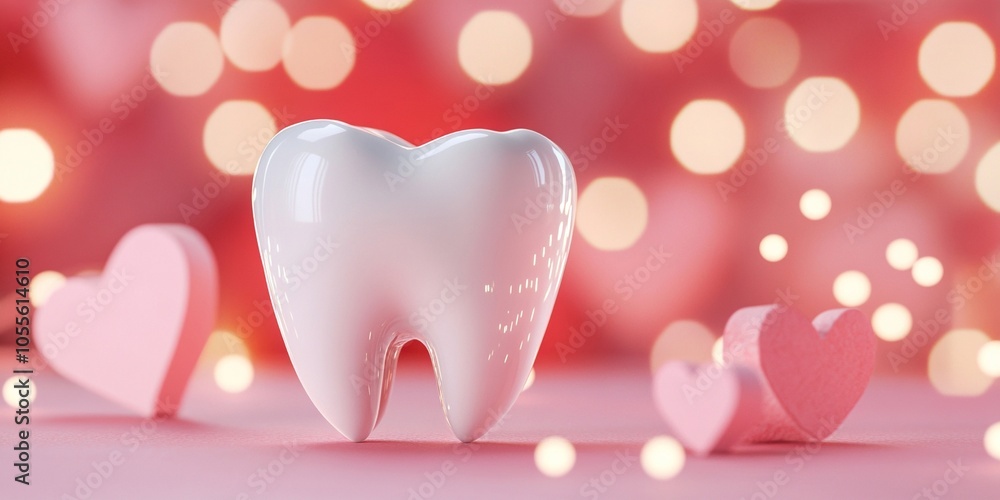 Smiling 3d teeth with pink cheeks and heart and musical notes and ...