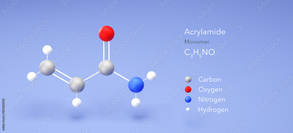 acrylamide molecule, molecular structure, monomer, 3d model, Structural ...