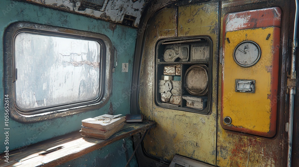 Picture a character finding a hidden compartment in an old train car ...