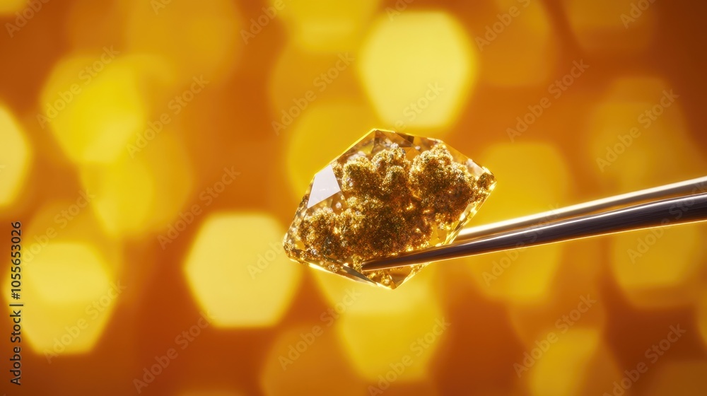 Cannabis concentrate in diamond form displayed between tweezers against ...