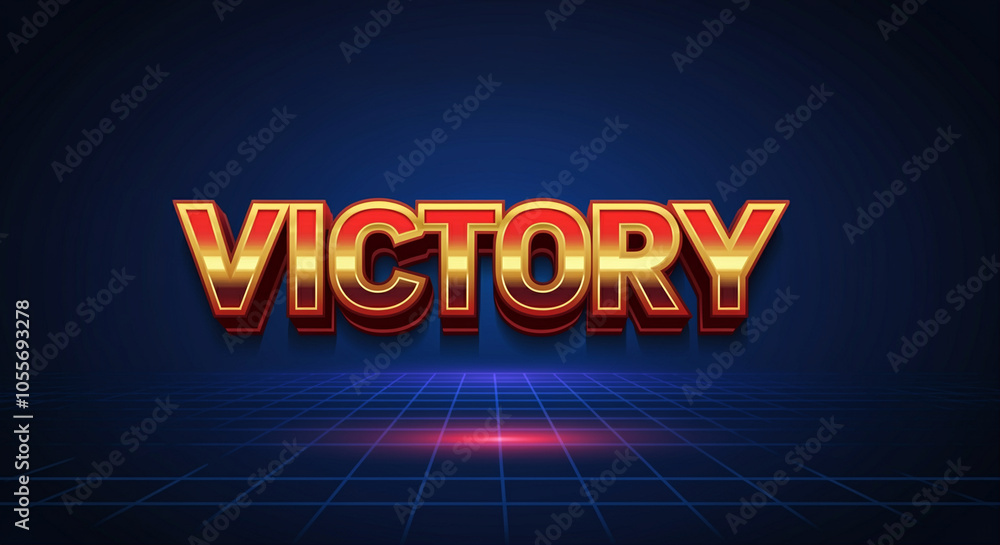 Victory lettering in bright colored text against a dark grid background ...