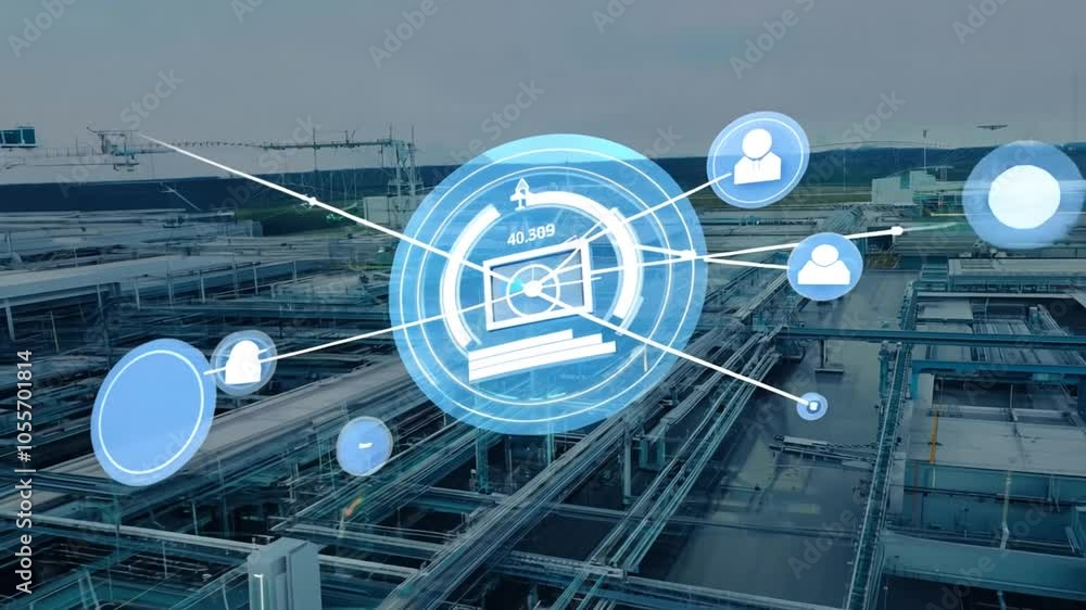 infographics 4k large Industrial Technological connected charts Aerial ...