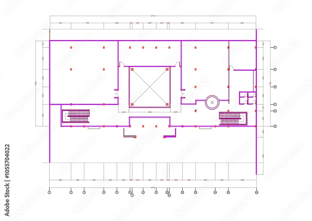 2D top-view floor plan of a mosque ground floor with detailed notations ...