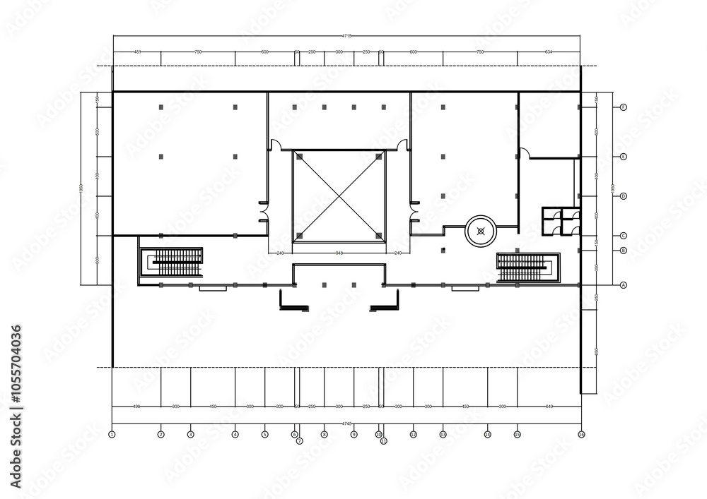 2D top-view floor plan of a mosque ground floor with detailed notations ...