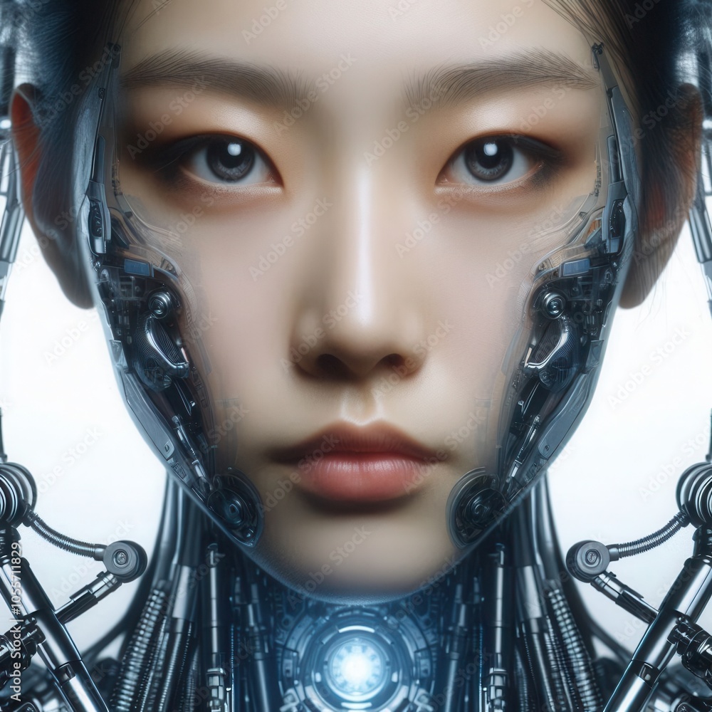 A futuristic portrait of a humanoid robot with expressive eyes and ...