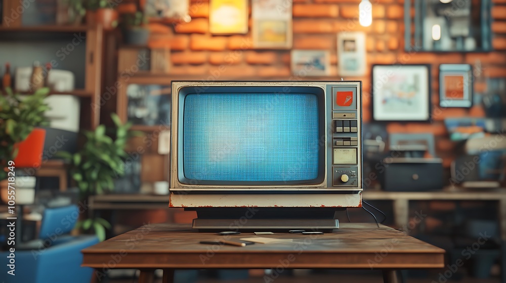 Vintage CRT monitor with soft reflections on screen displaying ...