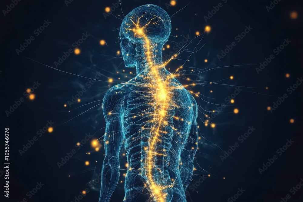 Nervous system anatomy, highlighted pathways from brain to spinal cord ...