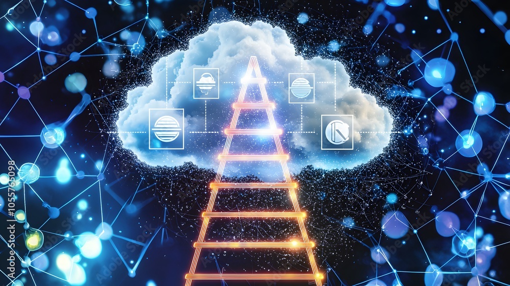 DNS Hierarchy: A ladder reaching into the clouds. Each rung represents ...