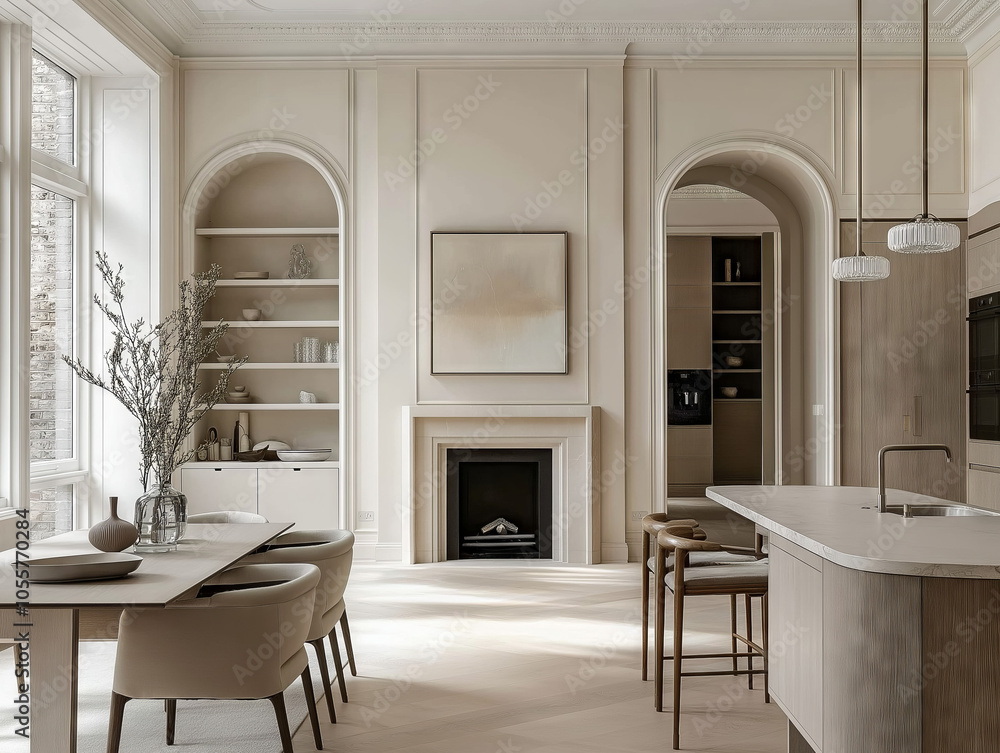 Interior design for a modern open space in a classic brick house in ...