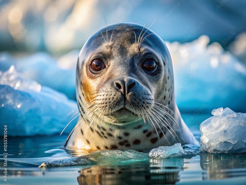 Curious Spotted Seal Peeking Above Icy Waters in Stunning Detail Stock ...