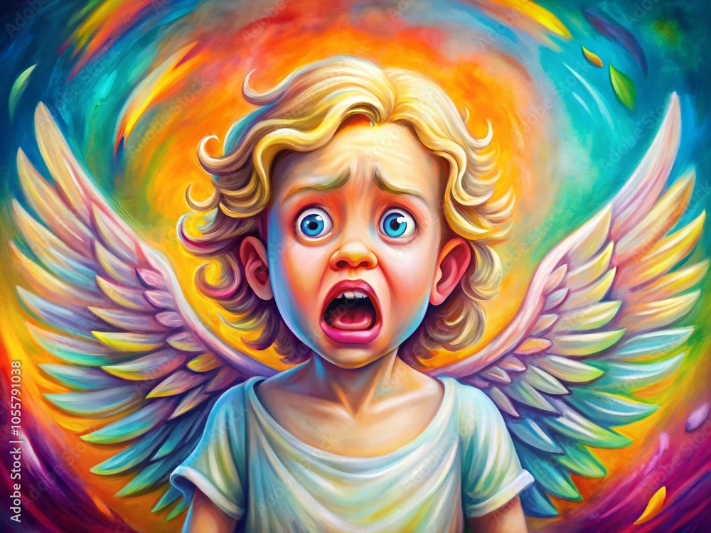 Disgruntled Angel in Cartoon Art - Vivid Long Exposure Illustration of ...