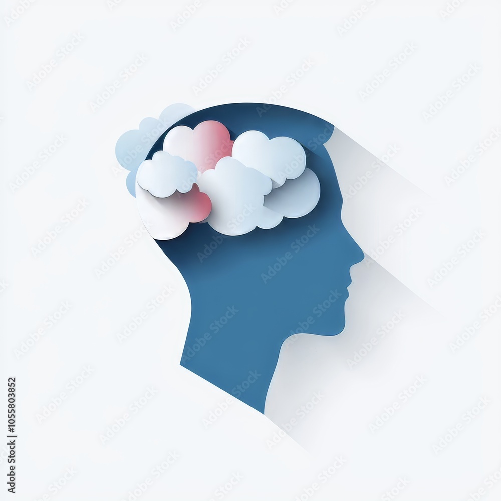 Detailed 3D paper cut man head with black smoke inside. Papercut people ...