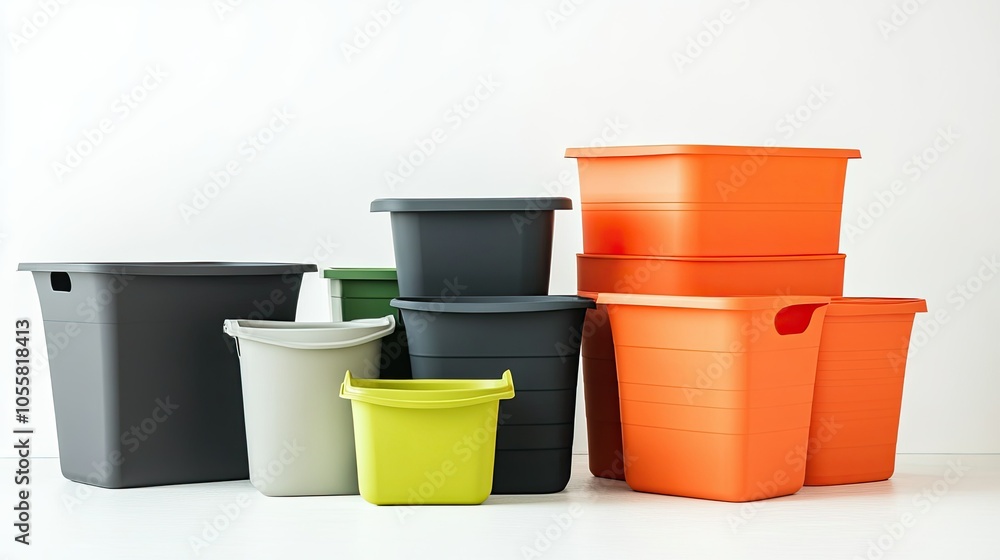 Storage bins, side view, full length, isolated, white background ...