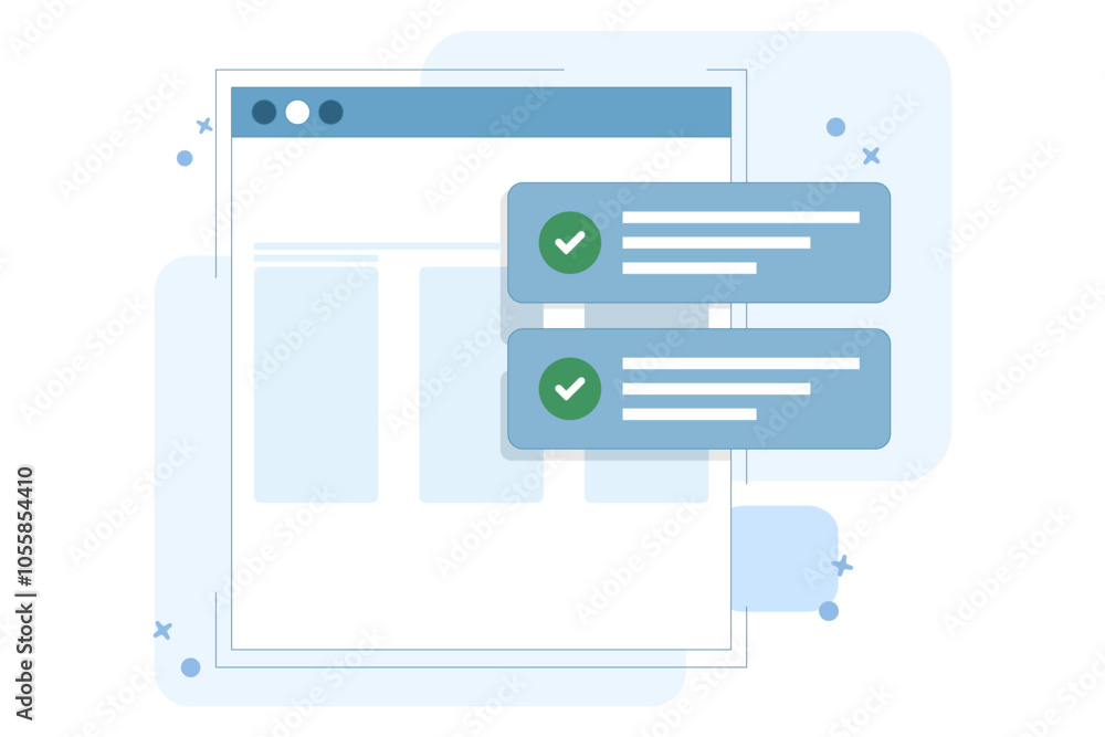 Website success notification concept with check mark, web updated task ...
