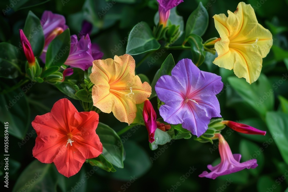 The Mirabilis Jalapa commonly known as the four o clock flower comes in ...