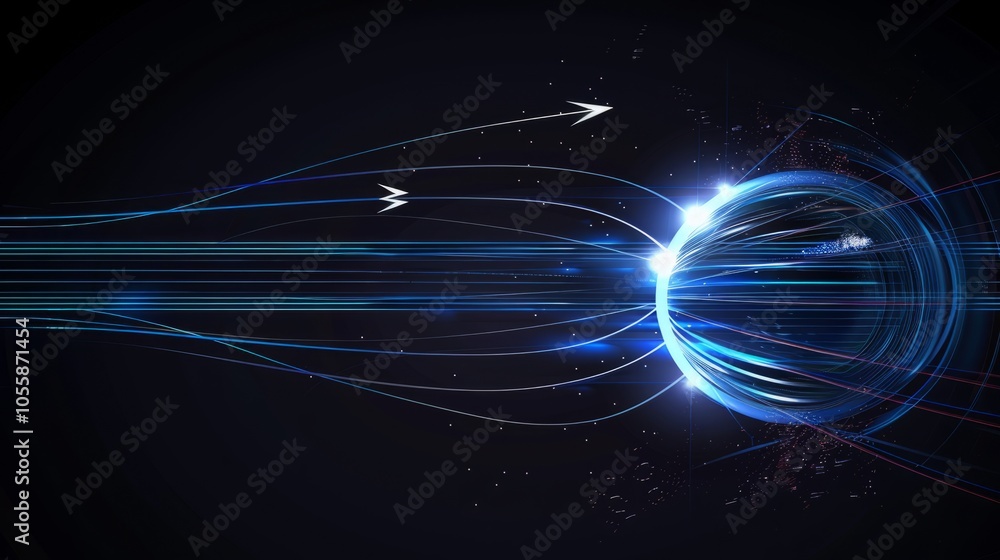 Abstract magnetic field visualization, in dark empty space, with ...