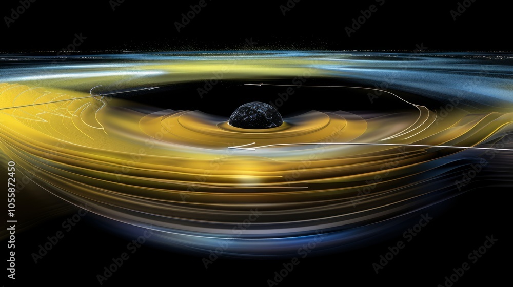 Abstract magnetic field visualization, in dark empty space, with ...