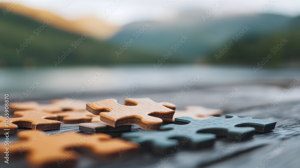 Puzzle Landscape A captivating digital artwork where fragmented puzzle ...