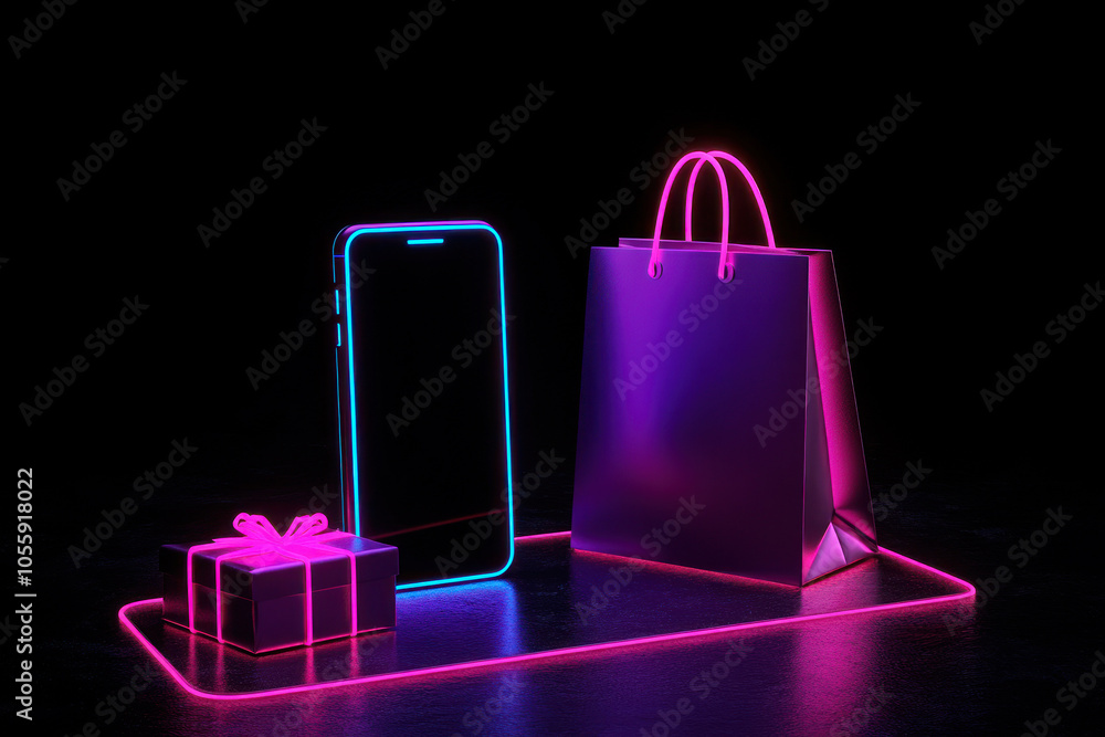 Colorful neon outlines create an eye-catching arrangement featuring a ...