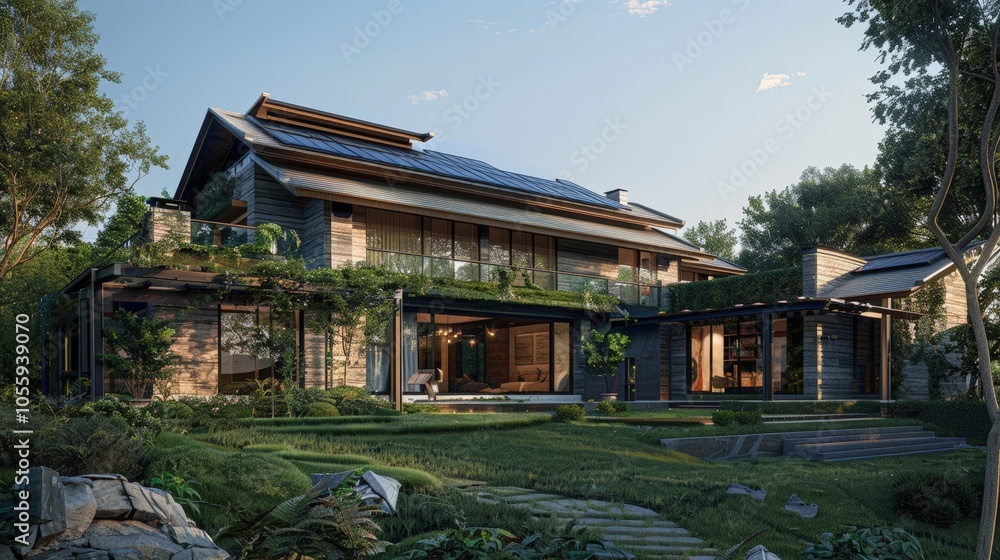 Autonomous House with Solar Roof and Smart Home Technology in Modern ...