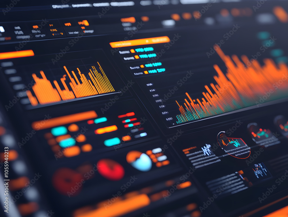 Dynamic digital dashboard showcasing key economic indicators with interactive visualizations and ...