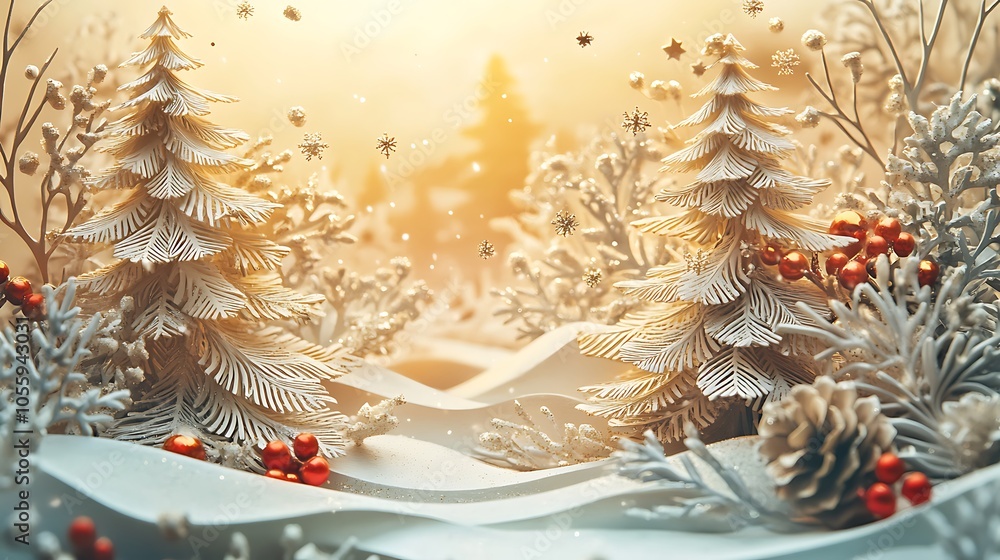 Holiday card with layered paper textures and shiny graphics creating an ...