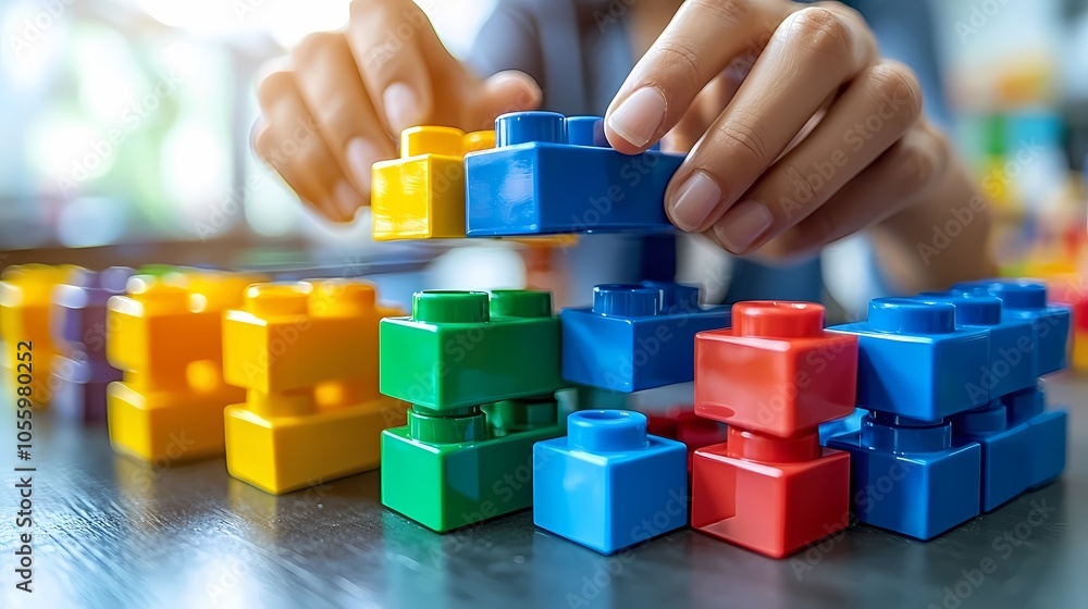 Innovative Businessperson Crafting Structures with Colorful Building ...