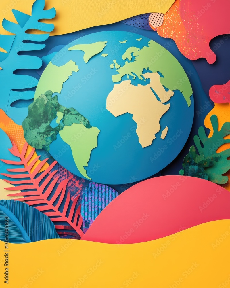 Colorful Paper Collage of World Globe for Eco-Friendly School Project ...
