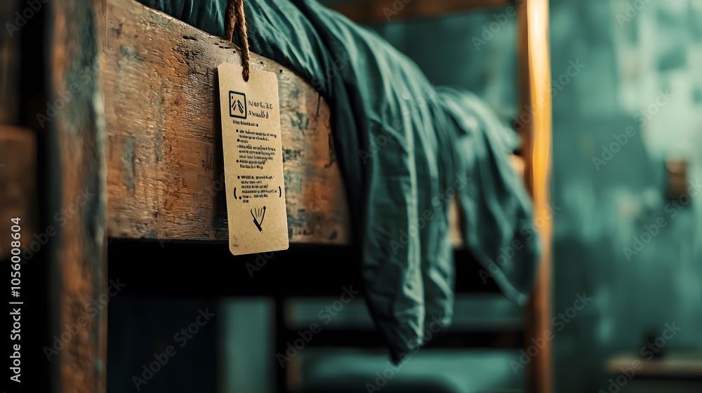 This close up image captures the details of a bed tag displaying ...