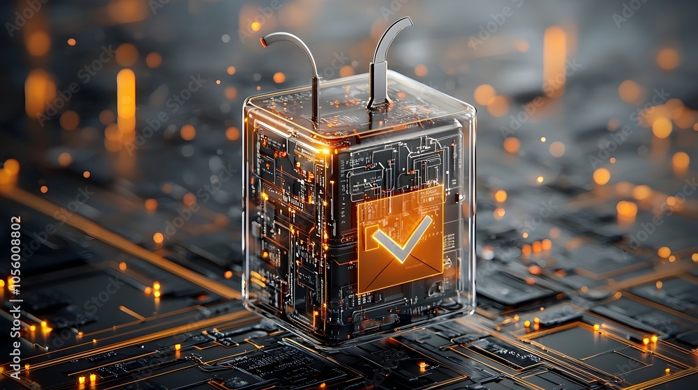 Transparent digital ballot box with holographic display floating in a ...