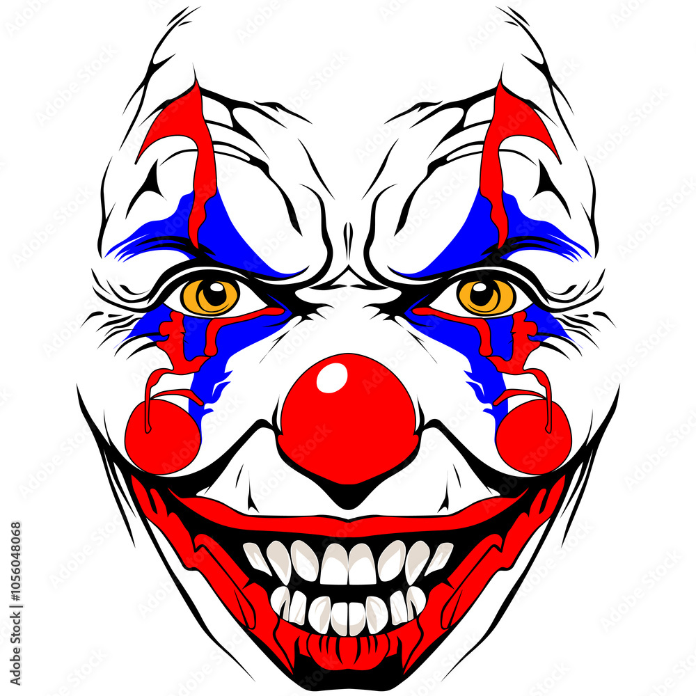 Psycho killer clown mask evil clown face with red nose and lips ...