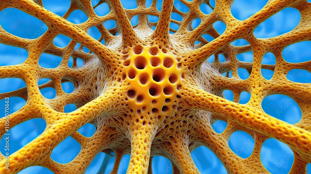 A porous yellow ball with many radiating branches. Hollow complex ...