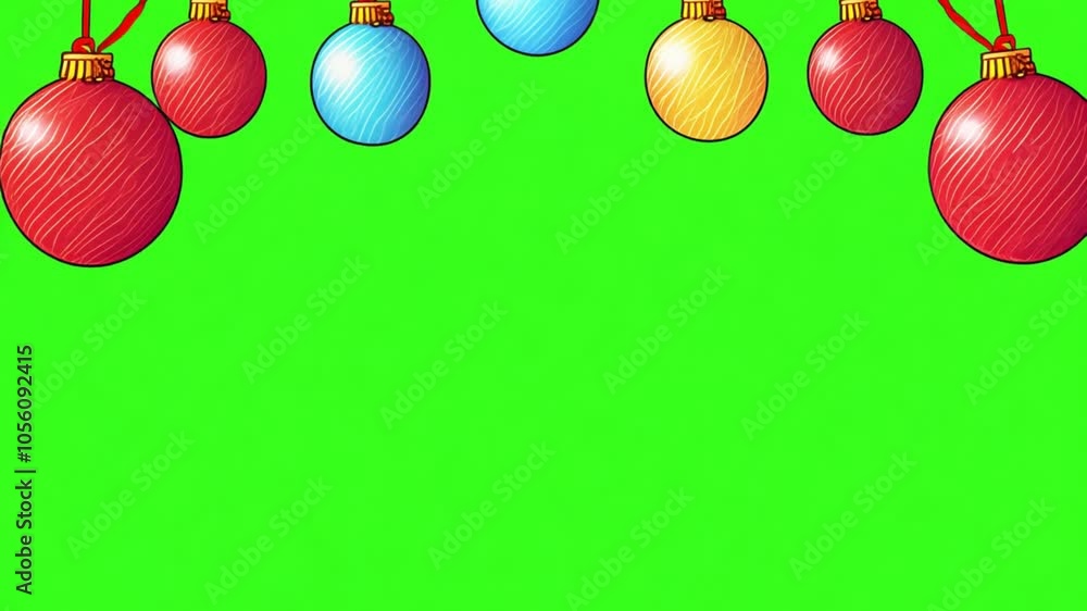 Christmas baubles animation cartoon hanging on edge green screen ...