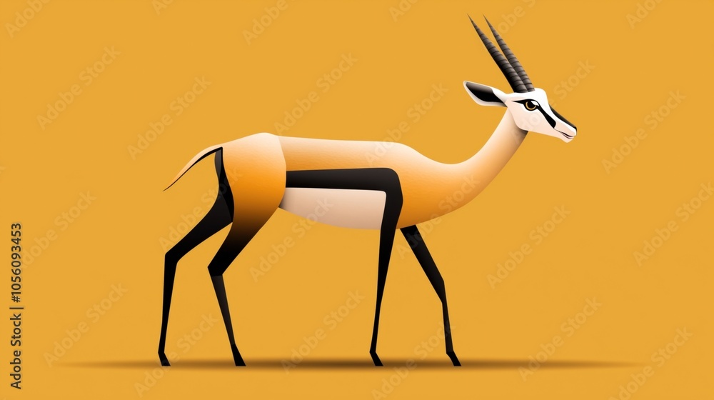 Stylized digital illustration of a gazelle with long horns and abstract ...