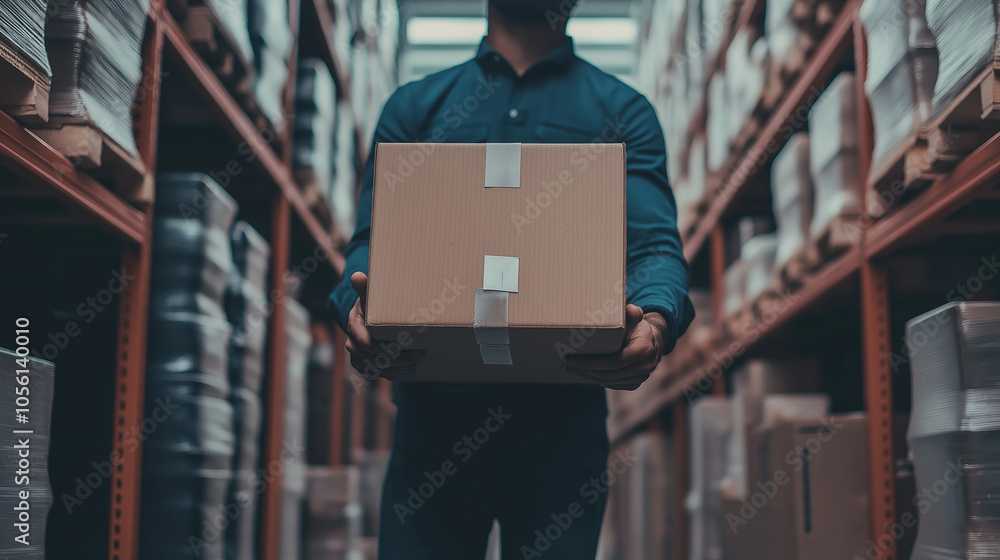 Warehouse Worker Handling Cardboard Box: A warehouse worker carrying a ...