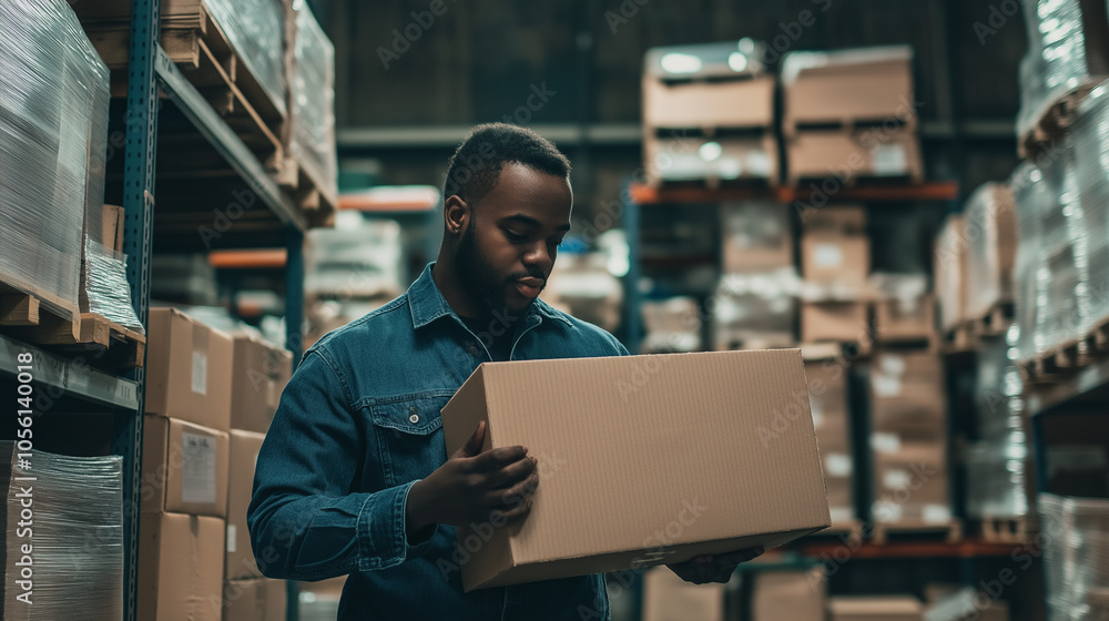 Warehouse Worker Handling Cardboard Box: A warehouse worker carrying a ...