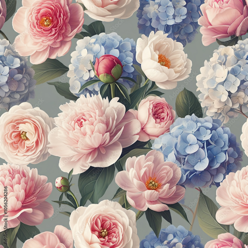 Peonies seamless pattern bouquet of peony flower repeatable texture ...