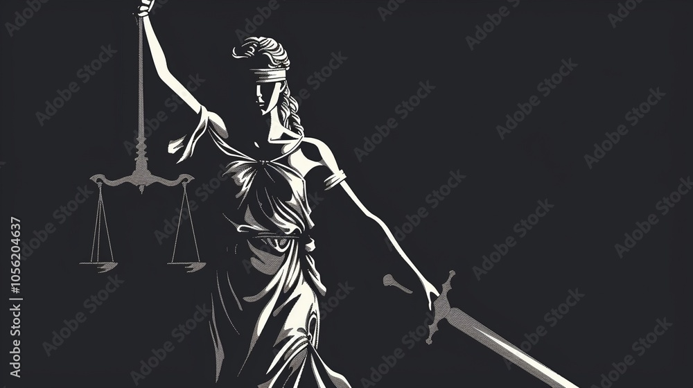 Blind femida goddess holding scales and sword image copy space. Fair ...