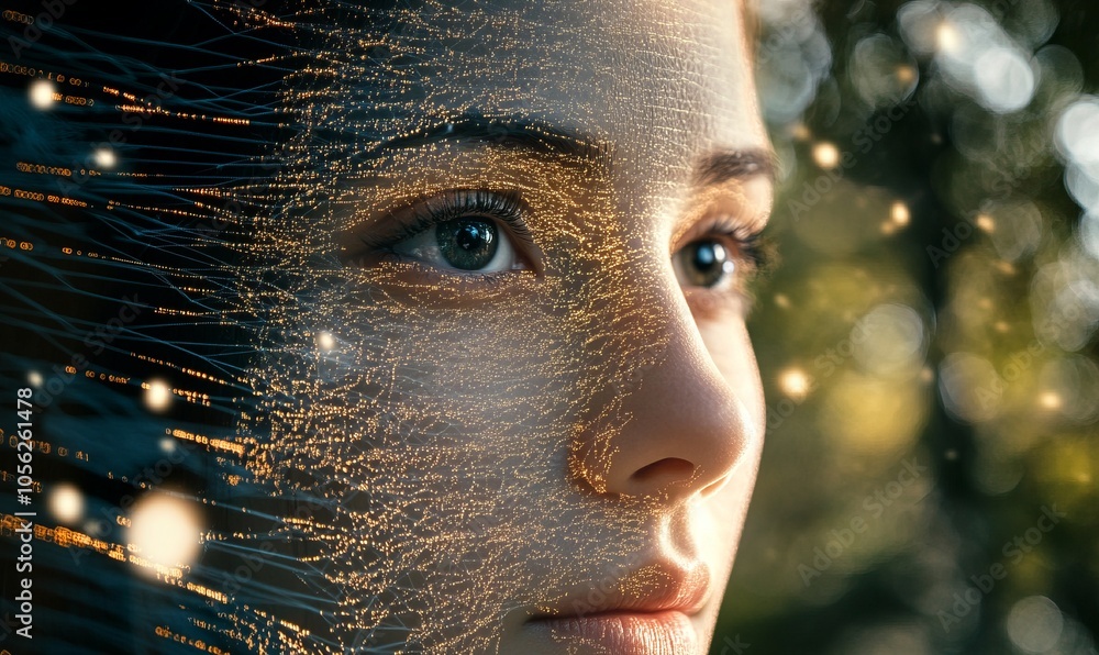 AI-powered image recognition technology, illustrating the creation of deep fake images and the ...