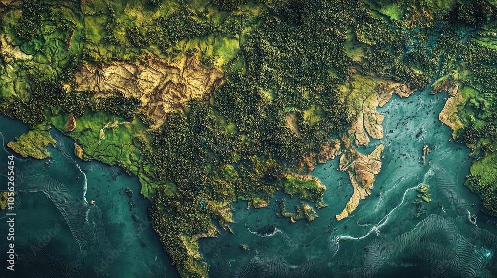 realistic, fulA map of Bengal with emphasis on its biodiversity ...