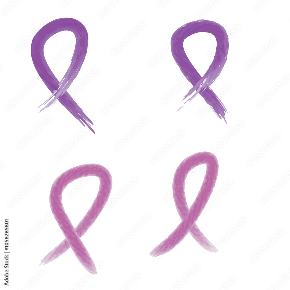 Set of 4 purple awareness ribbon icons, simple icon illustration ...