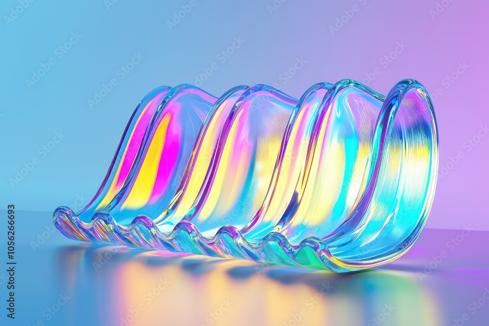 Glass wave emitter with iridescent neon gradient, vibrant 3D render for ...