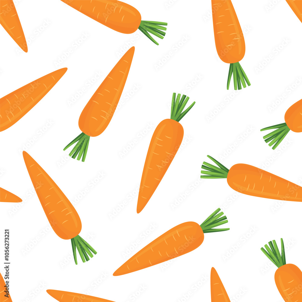 Vector Seamless Cute Pattern of Cartoon Flat Carrots on White ...