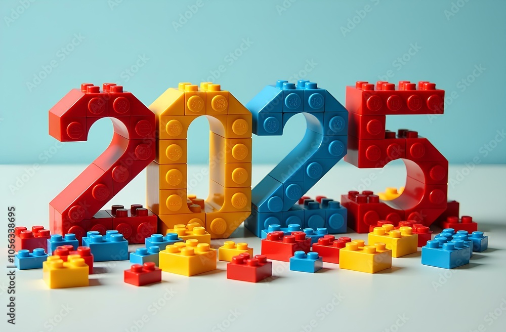 Photo & Art Print 2025 numerals built from lego red, yellow, and blue ...